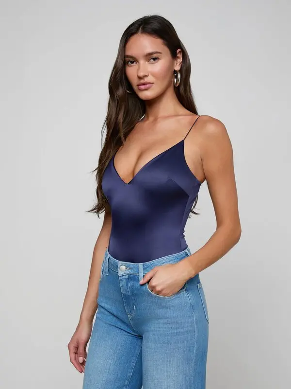 L'Agence Dara Stretch-satin Bodysuit - Midnight