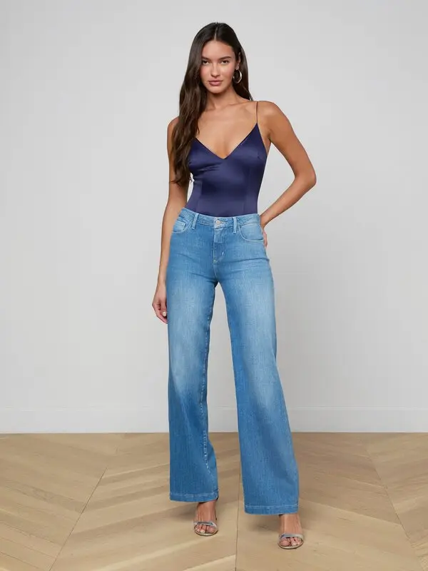 L'Agence Dara Stretch-satin Bodysuit - Midnight