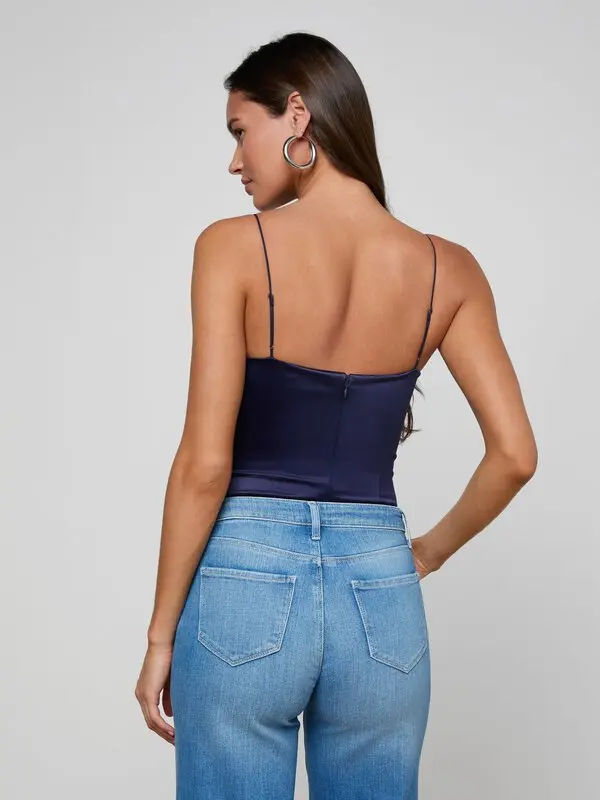 L'Agence Dara Stretch-satin Bodysuit - Midnight
