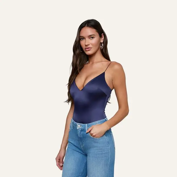 L'Agence Dara Stretch-satin Bodysuit - Midnight
