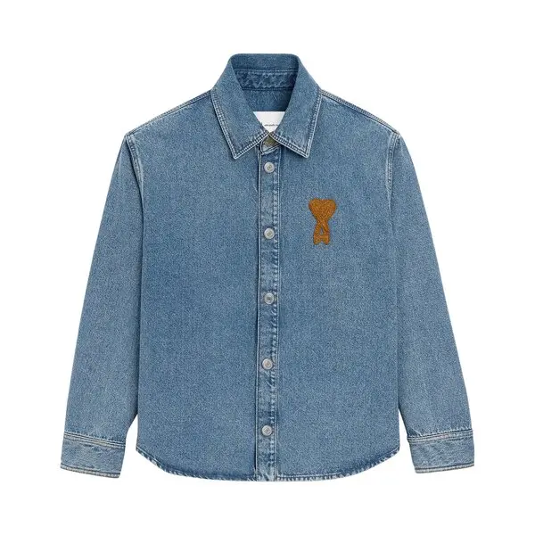 AMI Paris Overshirt With Knitted De Coeur - Blue