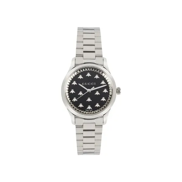 Gucci G-timeless Onyx Stone Bracelet Watch - Silver