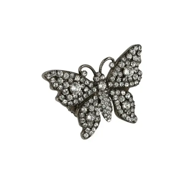 Gucci Crystal Embellished Butterfly Cocktail Ring - Silver