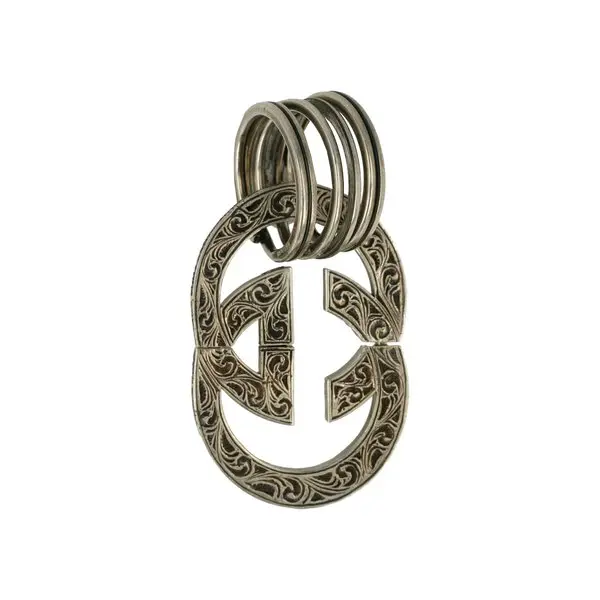 Gucci Engraved Interlocking G Keychain - Silver