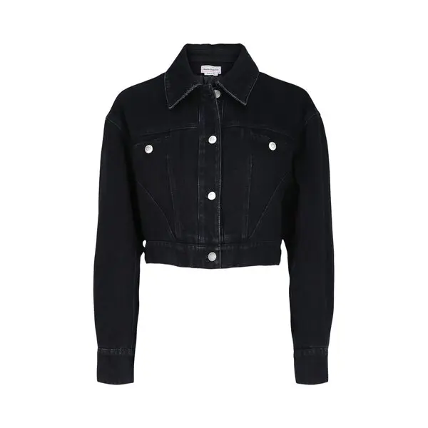 Alexander McQueen Cropped Denim Trucker Jacket - Black