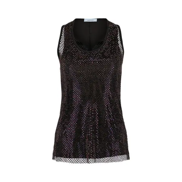FERRAGAMO Crystal Embellished Mesh Tank Top