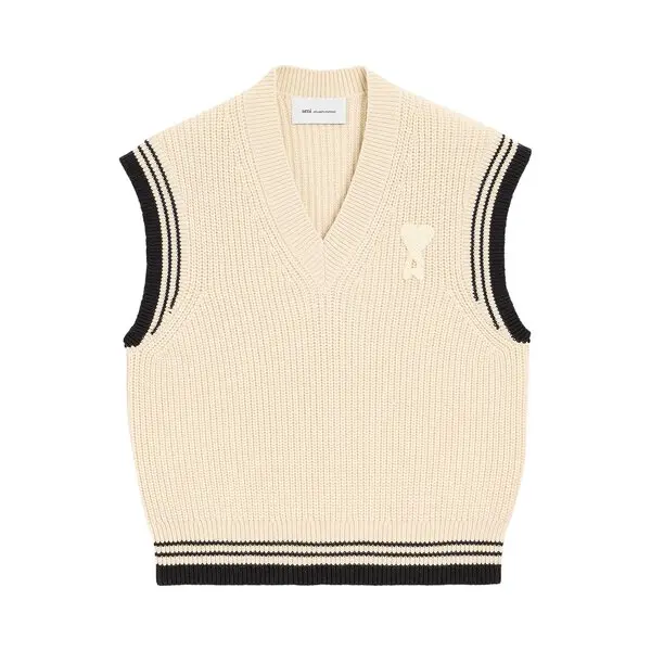 AMI Paris V-neck Sleeveless Sweater - White