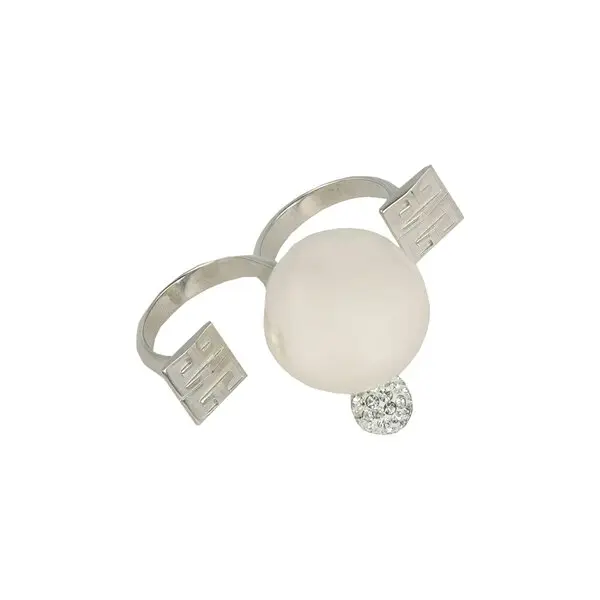 Givenchy 4g Double Finger Ring With Pearl - White