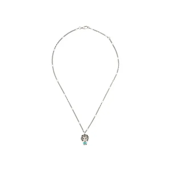 Gucci Lion Head Crystal Necklace - Silver