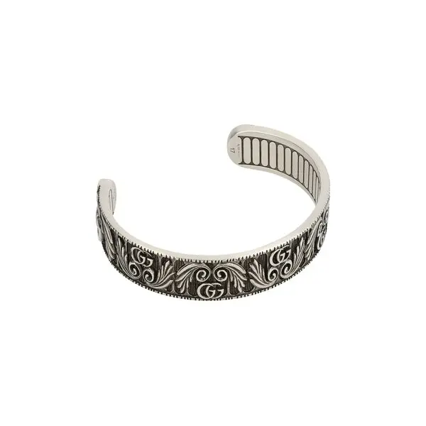 Gucci Sterling Marmont Gg/leaf Cuff - Silver