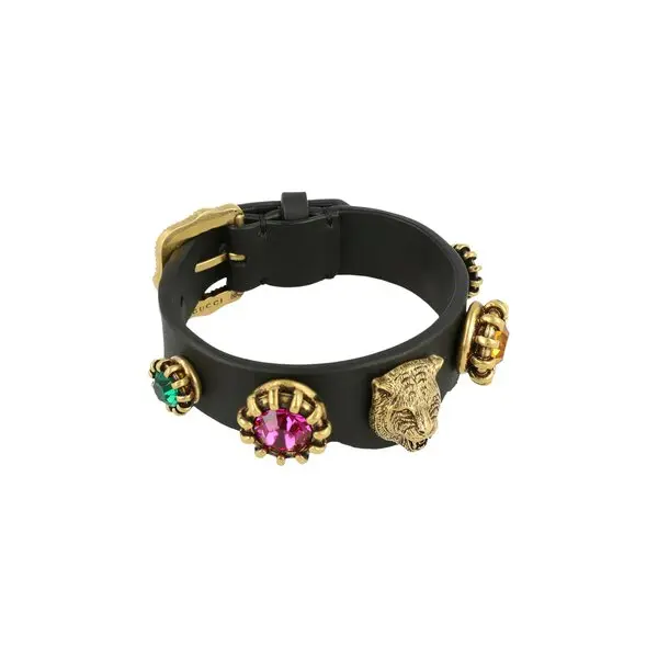 Gucci Tiger Head Leather Bracelet - Gold