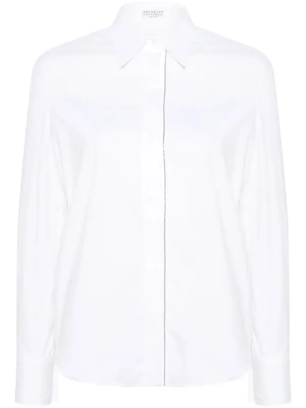 Brunello Cucinelli Stretch Cotton Poplin Shirt With Shiny Trim - White