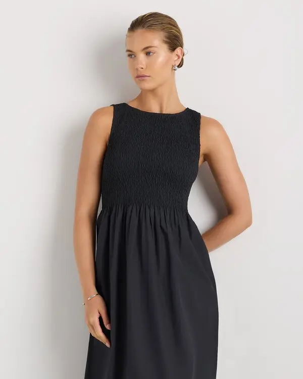 Quince Poplin Boatneck Maxi Dress - Black