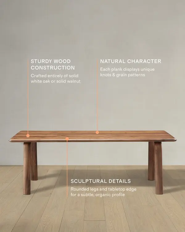 Quince Solid Wood Dining Table With Rounded Legs