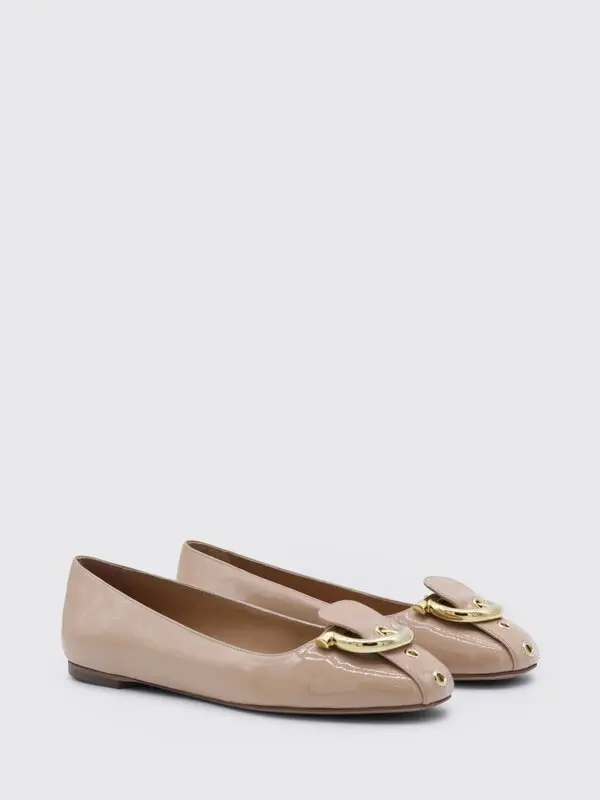 FERRAGAMO Gancini Patent Leather Ballerina Flats - Biscuit