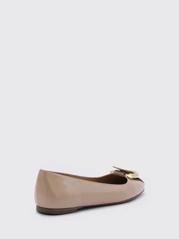 FERRAGAMO Gancini Patent Leather Ballerina Flats - Biscuit