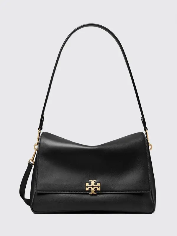 Tory Burch Charlie Smooth Calf Leather Shoulder Bag With Double T Logo - Black