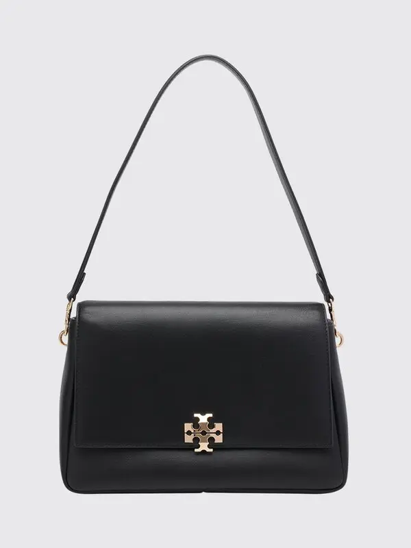Tory Burch Charlie Smooth Calf Leather Shoulder Bag With Double T Logo - Black