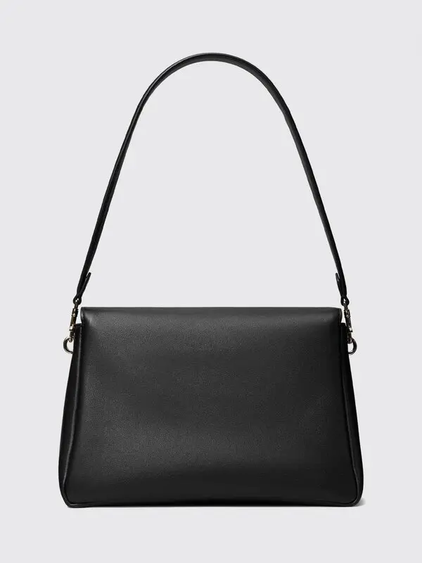 Tory Burch Charlie Smooth Calf Leather Shoulder Bag With Double T Logo - Black