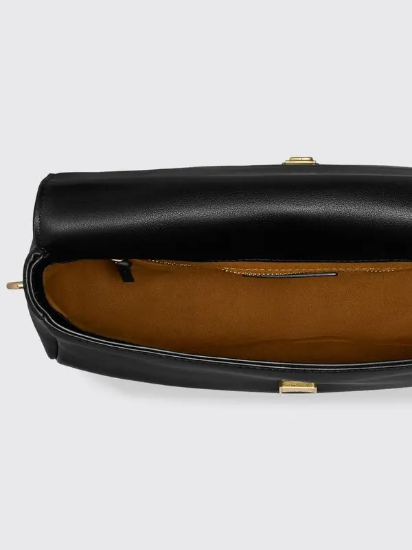 Tory Burch Charlie Smooth Calf Leather Shoulder Bag With Double T Logo - Black