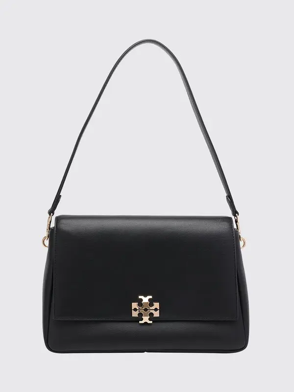 Tory Burch Charlie Smooth Calf Leather Shoulder Bag With Double T Logo - Black