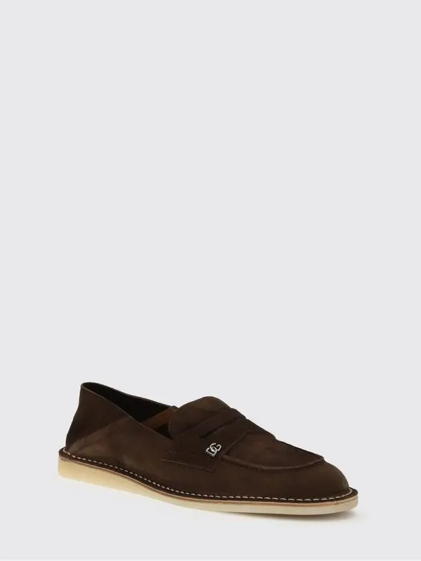 Dolce & Gabbana Suede Loafers With Embossed Logo - Ebony