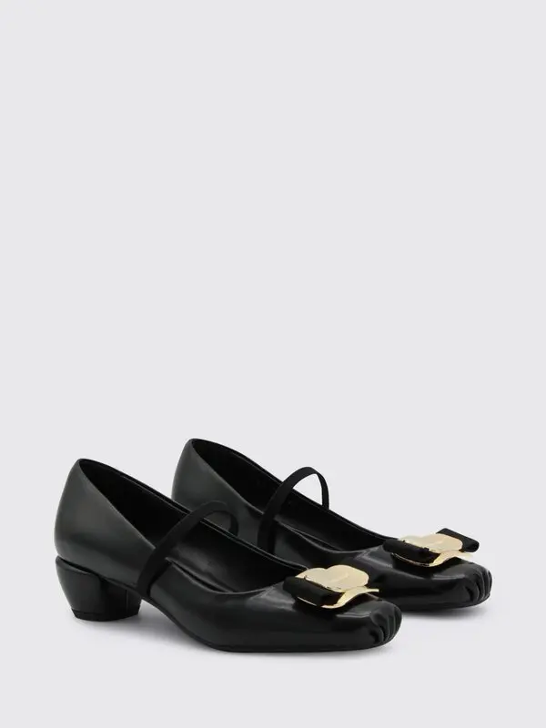 FERRAGAMO Vara Mary Jane Ballerinas In Nappa Leather - Black