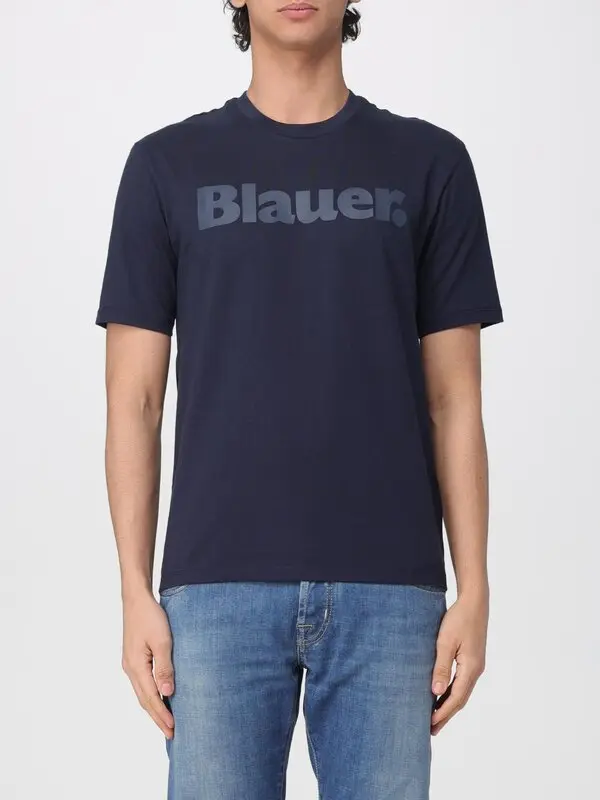 BLAUER. Basic Cotton T-shirt With Logo - Blue