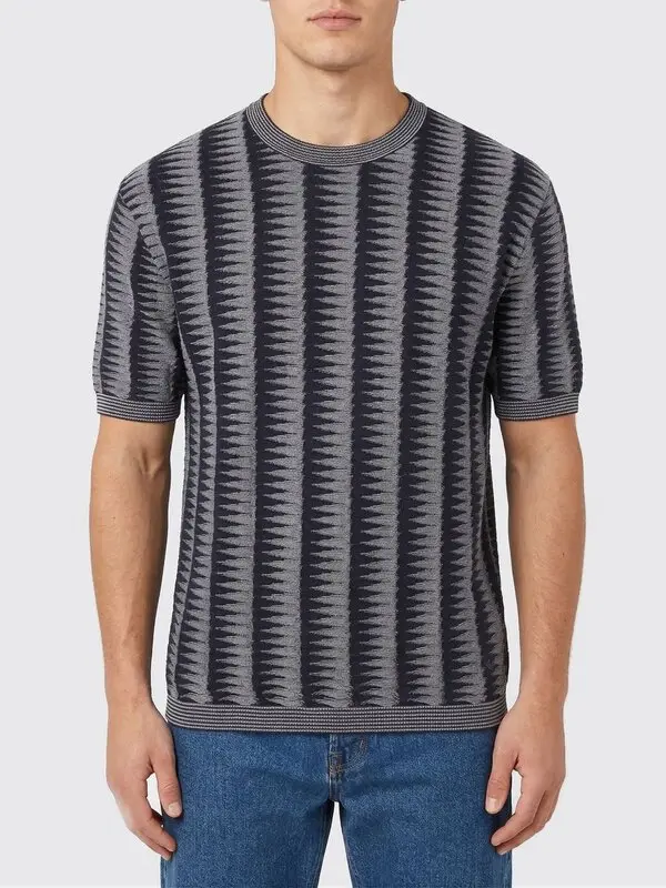 Emporio Armani Cotton Crew Neck Sweater With Abstract Pattern