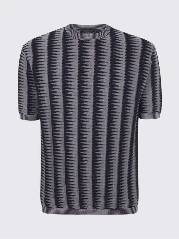 Emporio Armani Cotton Crew Neck Sweater With Abstract Pattern