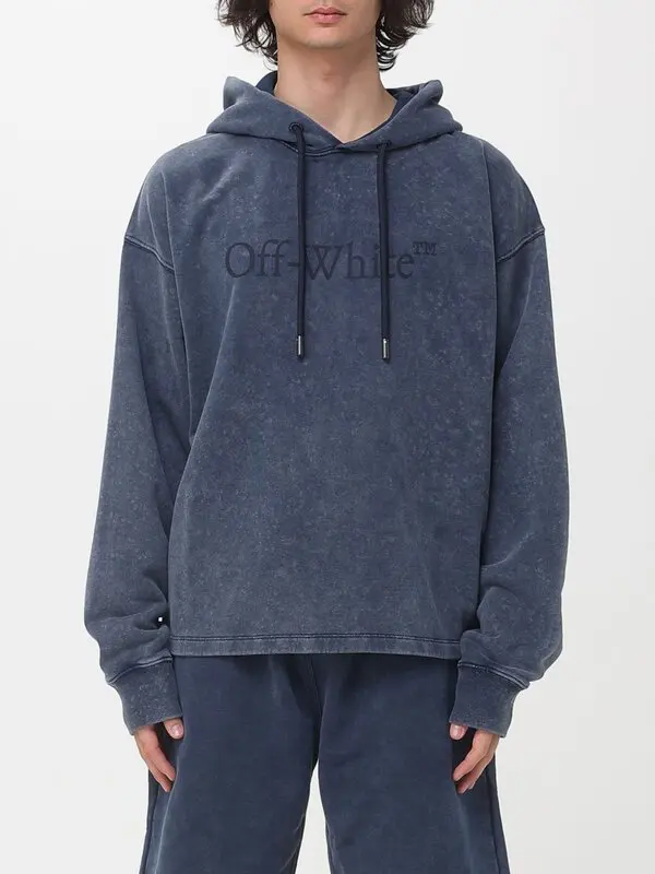 Off-White Cotton Hoodie With Logo - Blue