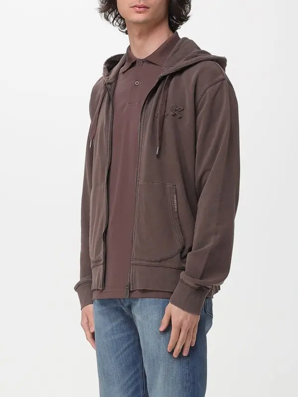 SUN 68 Full Zip Hoodie With Embroidered Logo - Brown