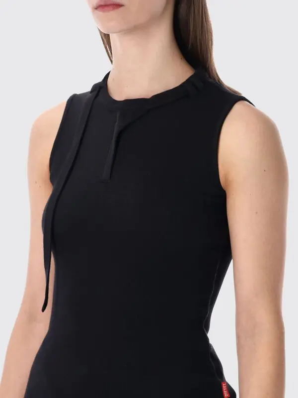 DIESEL® Sleeveless Ribbed Top With Stand Collar - Black