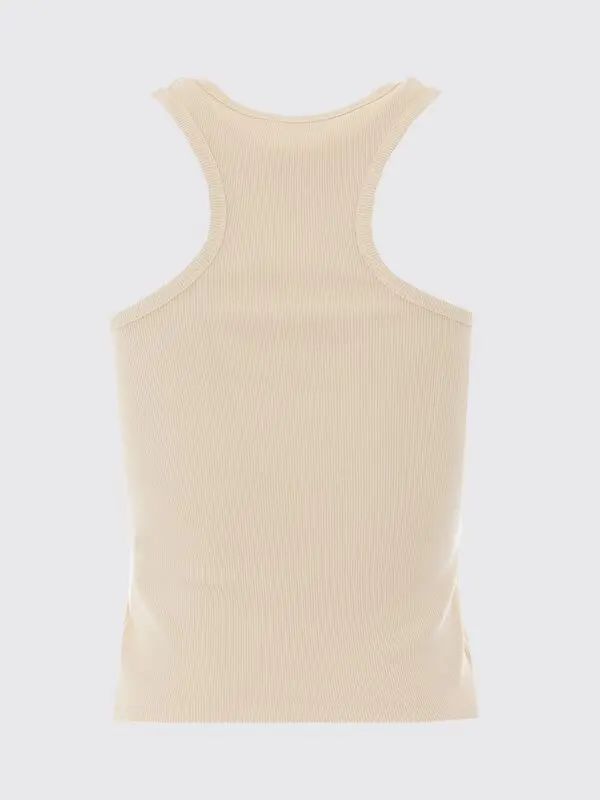 Patrizia Pepe Stretch Cotton Ribbed Top With Rhinestone Logo