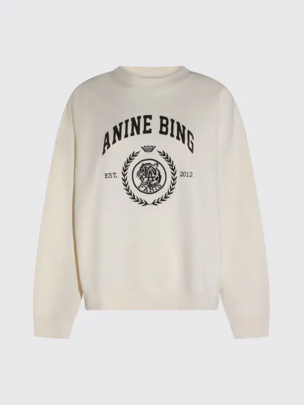 ANINE BING Cotton Crewneck Sweatshirt With Logo - Beige