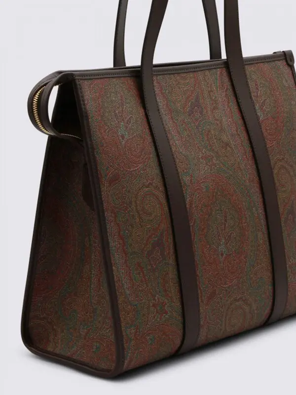 Etro Coated Cotton And Leather Bag With Paisley Print - Yellow