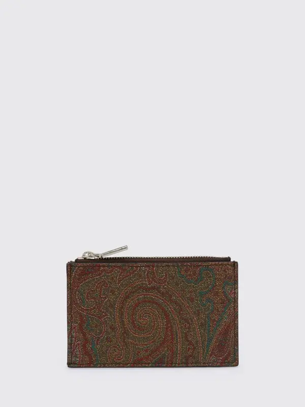 Etro Coated Cotton And Leather Credit Card Holder With Paisley Print - Yellow