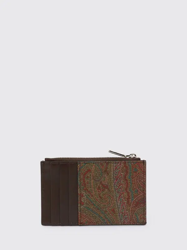 Etro Coated Cotton And Leather Credit Card Holder With Paisley Print - Yellow