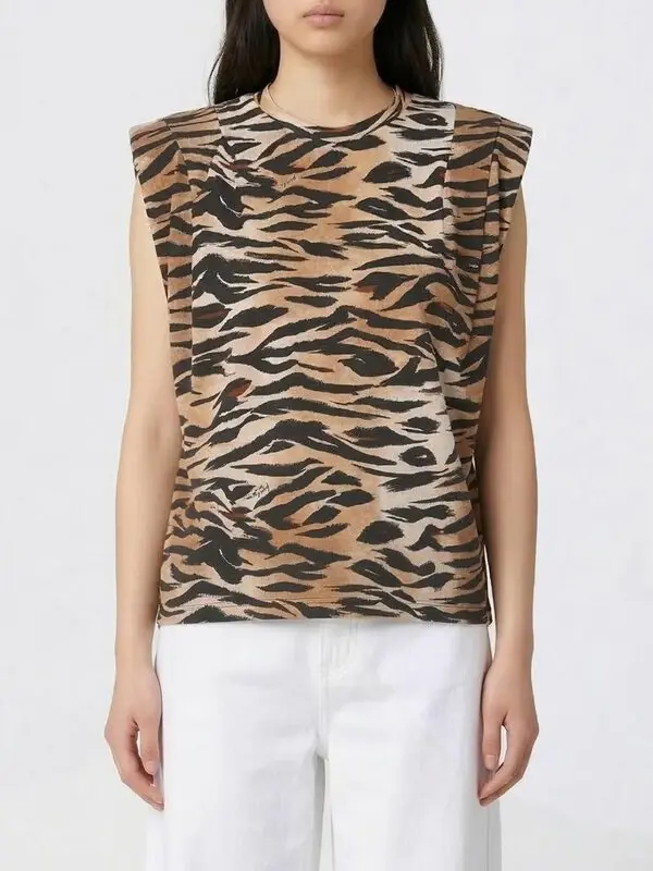 Pinko Sleeveless Animal Print Cotton Top - Black