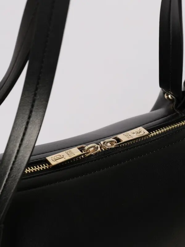 Just Cavalli Faux Leather Shoulder Bag With Embellished Logo Charm - Black