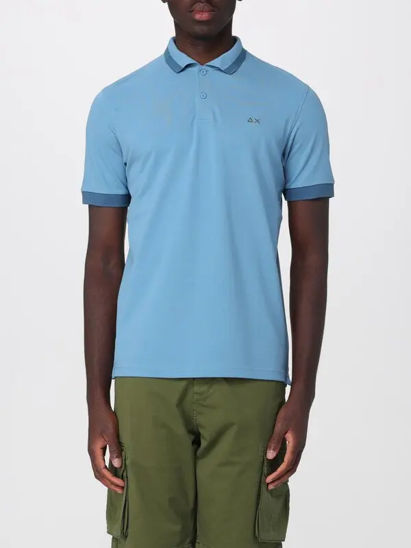 SUN 68 Cotton Logo Polo Shirt - Gnawed Blue