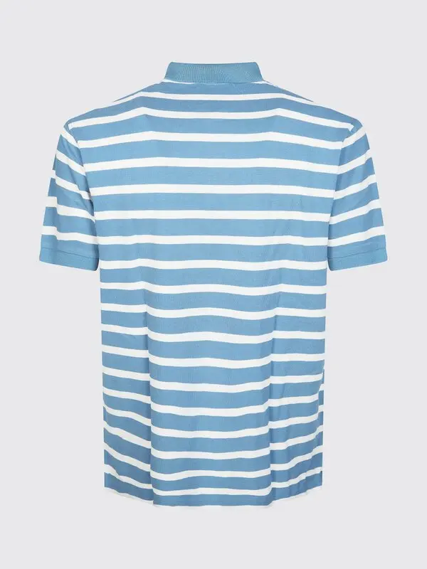 SUN 68 Striped Cotton Polo Shirt With Logo - Gnawed Blue