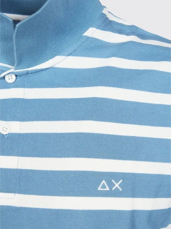 SUN 68 Striped Cotton Polo Shirt With Logo - Gnawed Blue