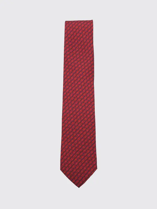 FERRAGAMO Gancini Interwoven Print Silk Neck Tie - Red