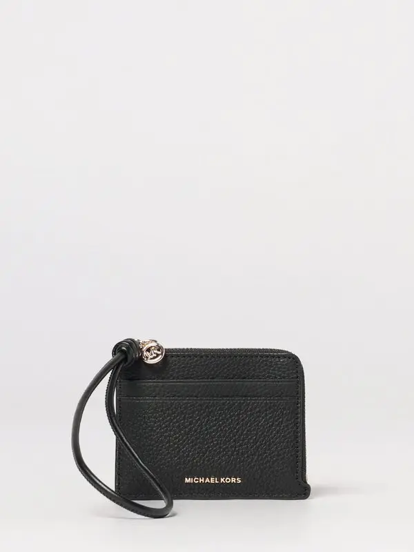 Michael Kors Jet Set Pebbled Leather Card Holder With Metal Logo And Zip Closure - Black