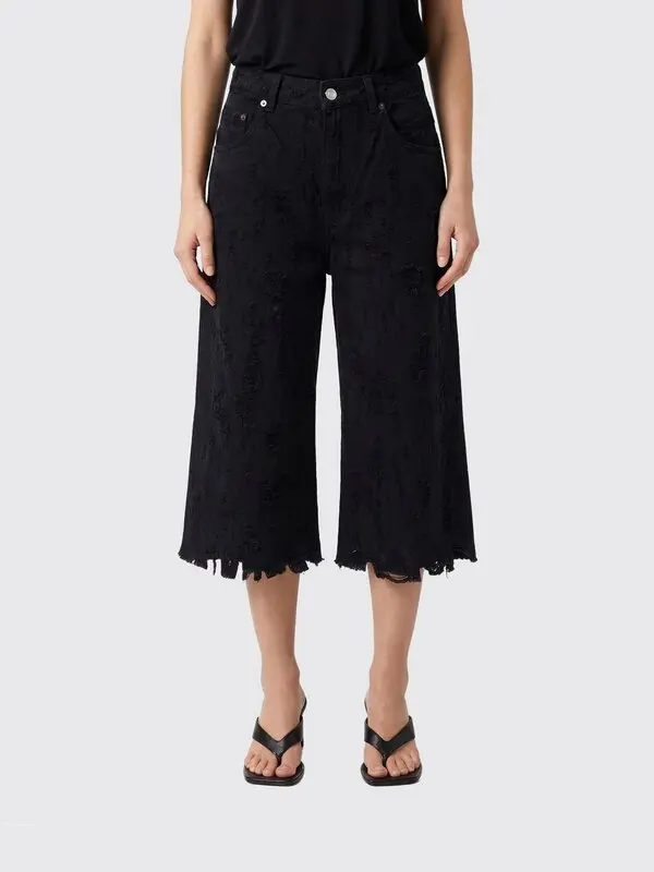 HAIKURE Cotton Denim Distressed Knee Length Shorts - Black