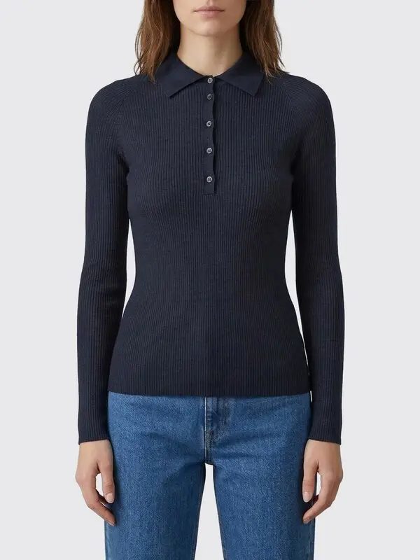 SA SU PHI Ribbed Knit Polo Sweater - Blue