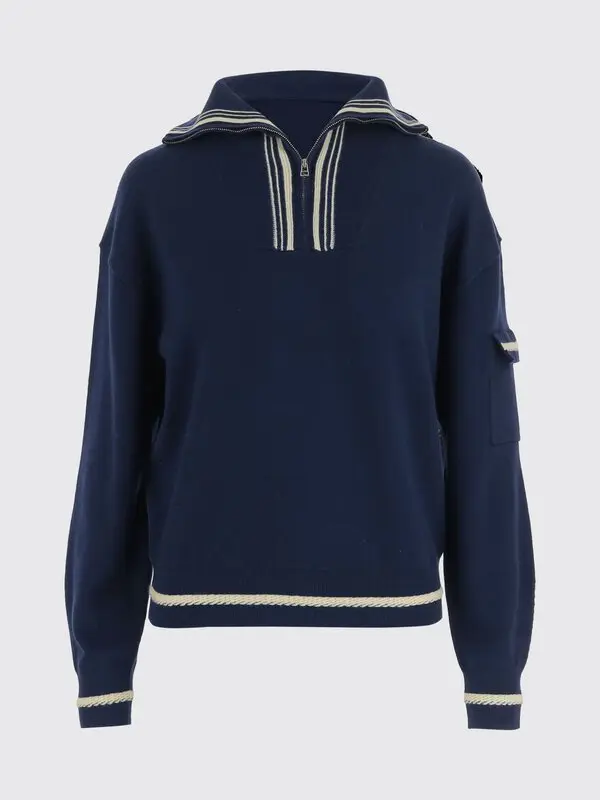 Guest In Residence Cotton And Cashmere Blend Pullover With Quarter Zip - Navy