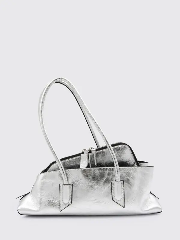 Attico La Passeggiata Small Crackled Laminated Leather Bag - Silver