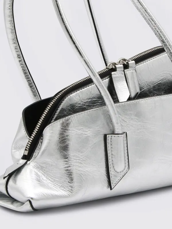 Attico La Passeggiata Small Crackled Laminated Leather Bag - Silver